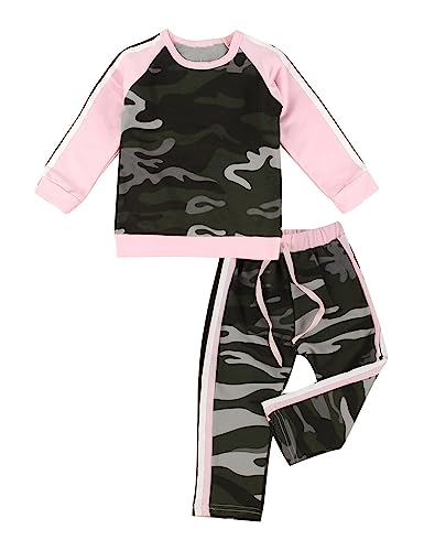 puseky Toddler Baby Girls Camouflage Long Sleeve Shirt & Pants Tracksuit Outfits (4T-5T, Camouflage+Pink)