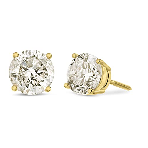 Amazon Essentials 14k Yellow Gold Round-Cut Diamond Stud Earrings (2cttw, J-K Color, I2-I3 Clarity) (previously Amazon Collection)