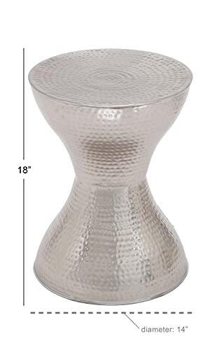 Deco 79 Metal Hammered Accent Table with Hourglass Shape, 14" x 14" x 18", Silver