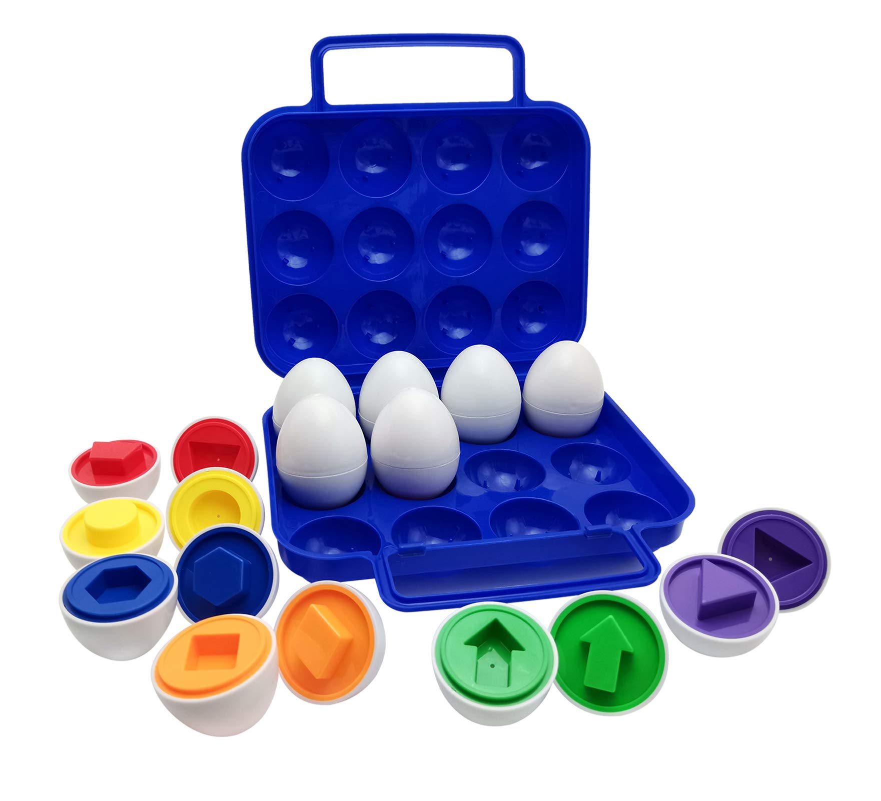 Beakabao 12pcs Color and Shape Matching Egg Set Montessori Toddler Education Classification Toys for Fine Motor Skills of The Fingers Muscles, Preschool Children Smart Puzzles Easter Gifts (Blue)