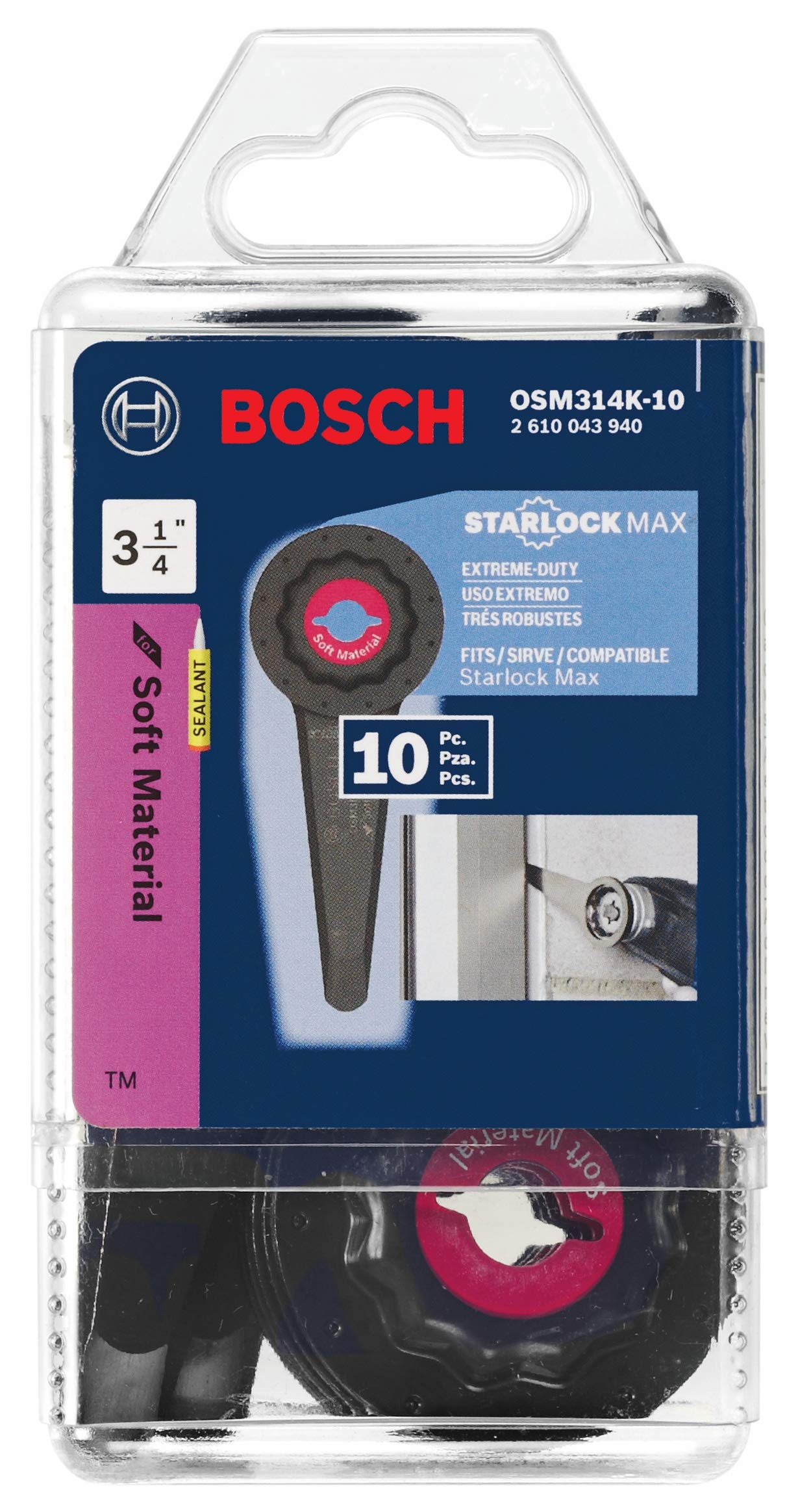 BOSCH OSM314K-10 10-Pack 3-1/4 In. StarlockMax Oscillating Multi Tool Soft Materials High-Carbon Steel Sealant Knife for Extreme-Duty Applications in Removing Sealants