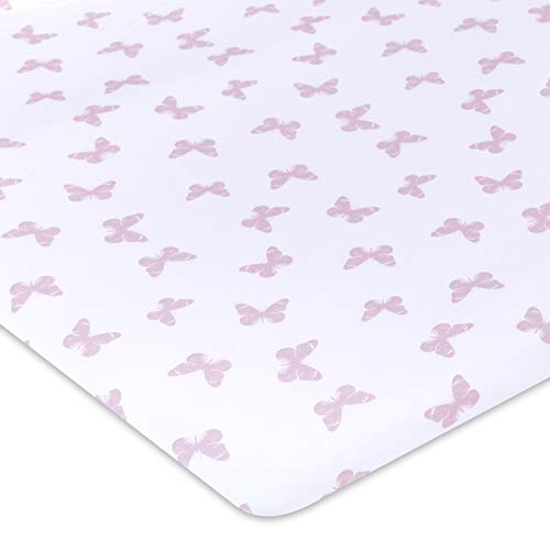 Adrienne Vittadini Bambini Jersey Cotton Pack N Play Sheets 2 Pack Lavendar Butterfly & Dots, Lavender (AVB-0015)