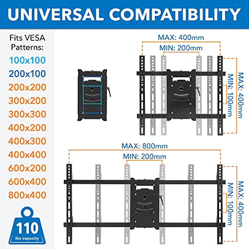 Mount-It! Long Arm TV Mount, Full Motion Wall Bracket with 40 inch Extension Articulating Arm, Fits Screen Sizes 42, 47, 50, 55, 60, 65, 70, 75, 80 Inch, VESA 800x400mm Compatible, Holds up to 110 lbs