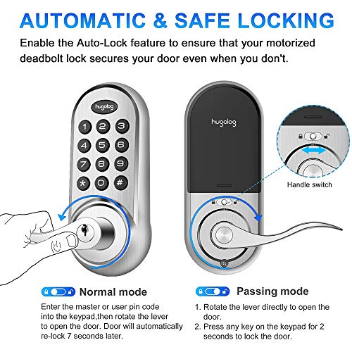 Hugolog Latchbolt Lock Electronic,Keyless Entry Door Lock, Keypad Door Lock with Handle, Easy to Install High Security Material for Metal Home & Office