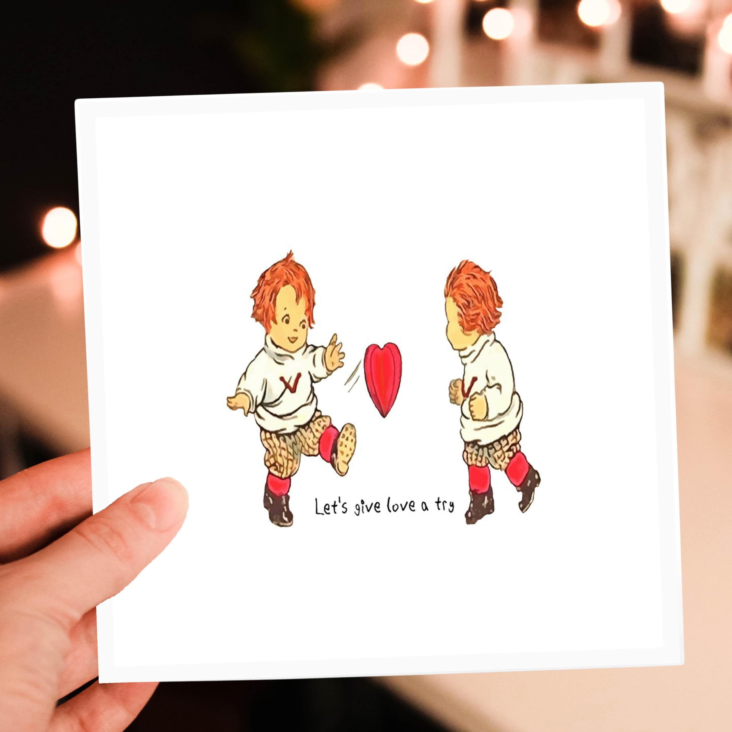 3dRose Greeting Card - Let Us Give Love A Try Vintage Rugby Valentine - Vector Art - Rugby Valentine