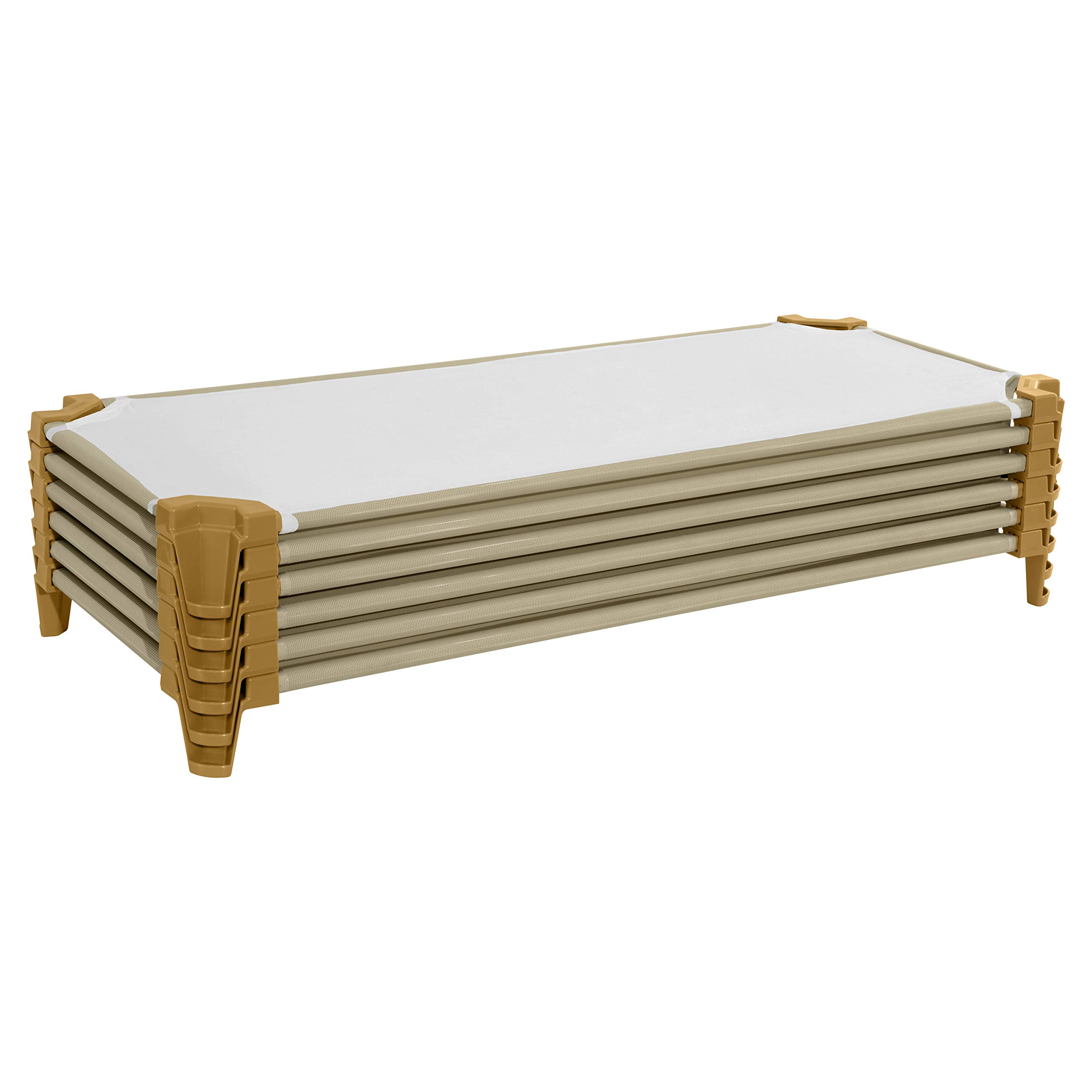 Wood Designs Stackable Daycare Cots for Kids, 52", Tan, Ready-to-Assemble, with Cot Sheets, 87820TN [Set of 6]
