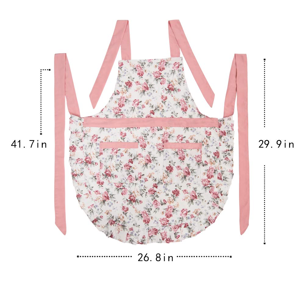 ALIPOBO Lovely Apron for Women, Lady’ s Cotton Apron with Adjustable Neck Strap, 2 Pockets and 41.5” Long Ties, Cute Apron for Kitchen Cooking, Home Baking - 30” x 27” - 1 Pcs