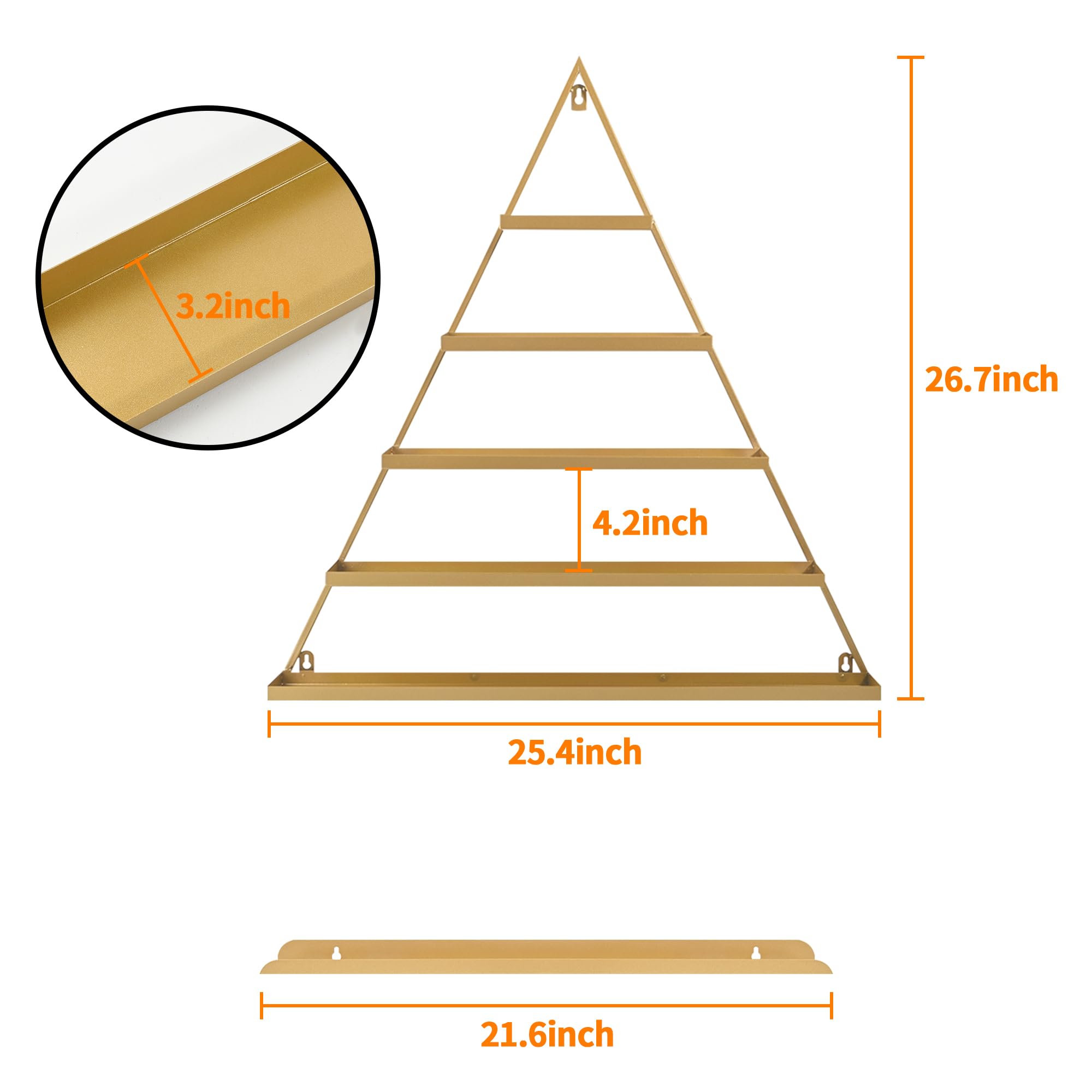 6PCS Metal Wall-mounted Nail Polish Display Rack,5 Tiers Christmas Gold Triangular Display Rack Cosmetic Display Cases Essential Oil Bottles Shelf Organizer for Home Spa Nail Salon