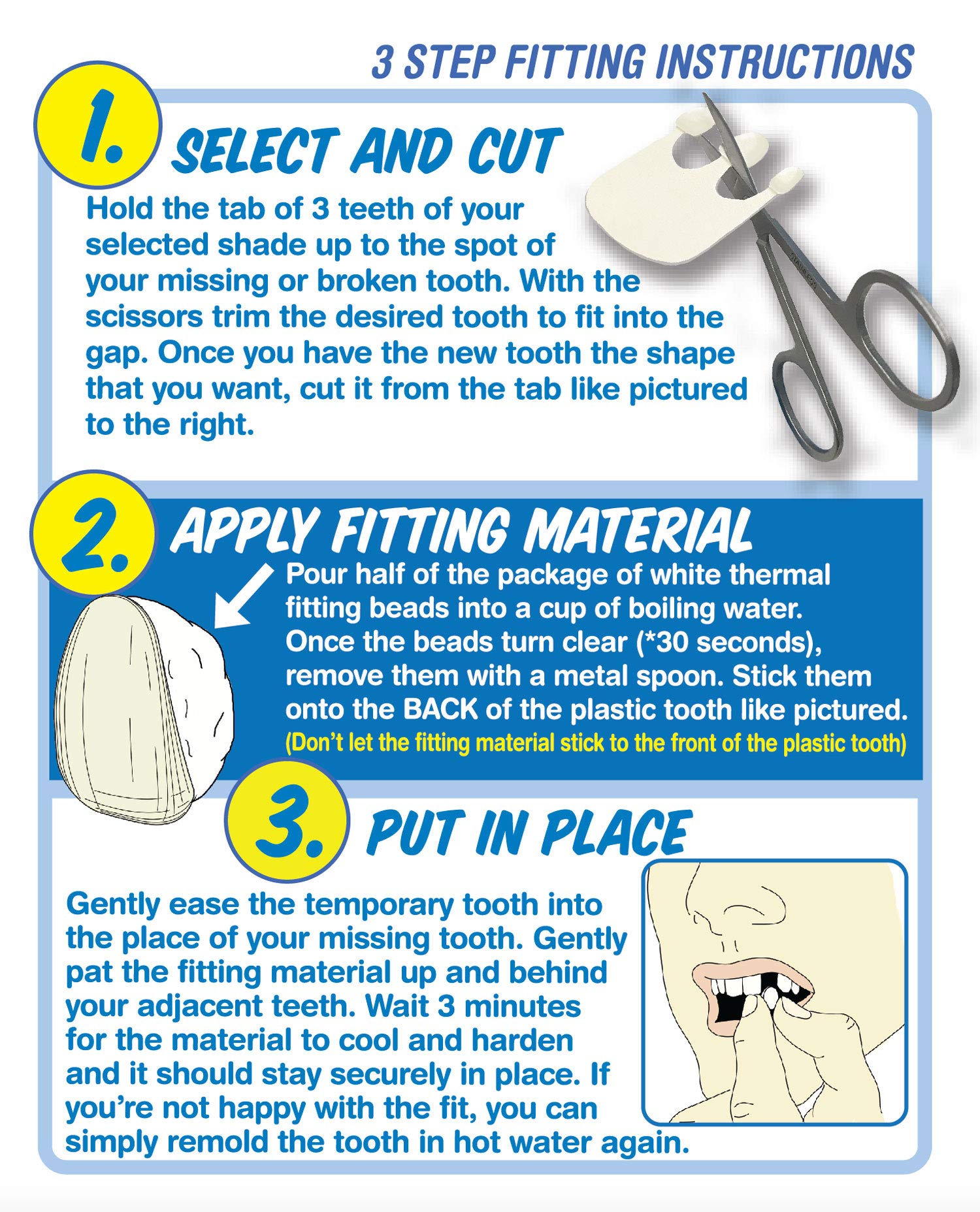 Instant Smile Triple Shade Temporary Tooth Kit - Replace A Missing Tooth in Just 5 Minutes!