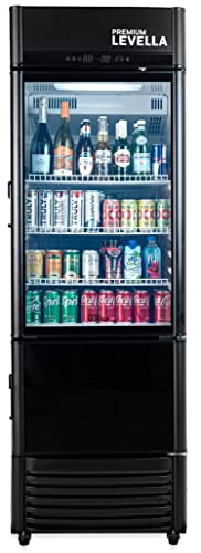 PremiumLevella PRFIM1257DX Single Glass Door Merchandiser Refrigerator-Freezer with Automatic Ice Maker Display Beverage Cooler-12.5 cu ft-Black