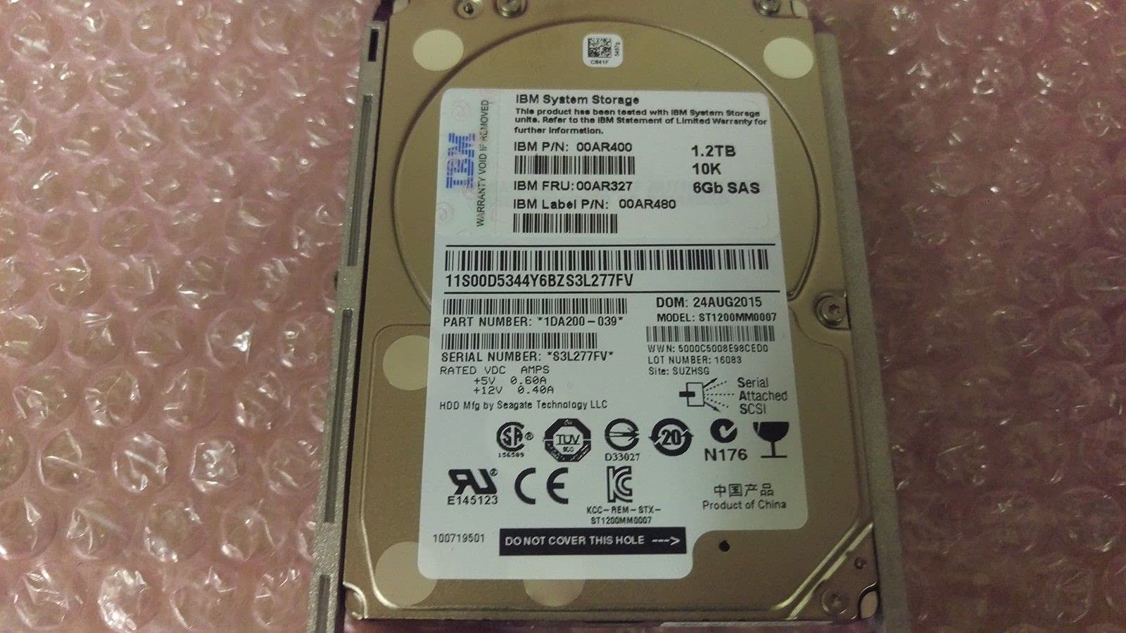 IBM 00AR327 00AR400 00AR480 1. 2TB 10K RPM SAS SFF Disk Storwize V7000 w/ Bracket ร