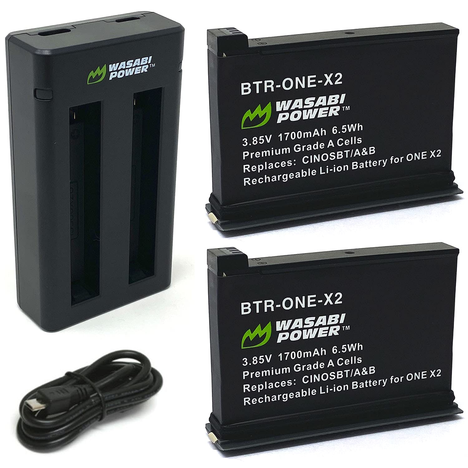 Wasabi Power Insta360 ONE X2 Battery (2-Pack) and Dual USB Charger Base Bundle Compatible with Insta360 ONE X2 Camera (Not Waterproof)