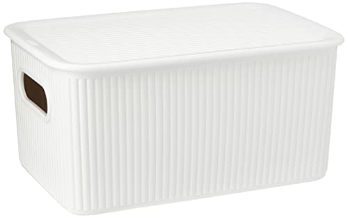 Tatay 7010901 Multipurpose Organizer Basket Set with Lid, 3X White, Medium