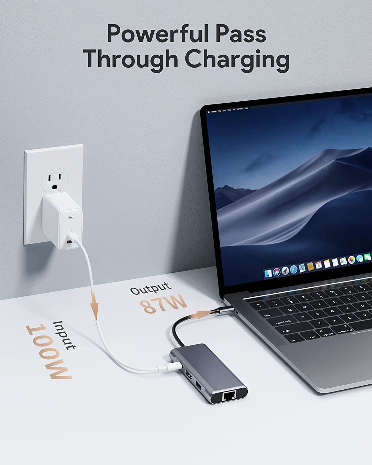 6 in 1 USB C Hub, Type C Hub Adapter with 4K HDMI and Gigabit RJ45 Ethernet Port for MacBook Pro/Air HP Dell Laptops