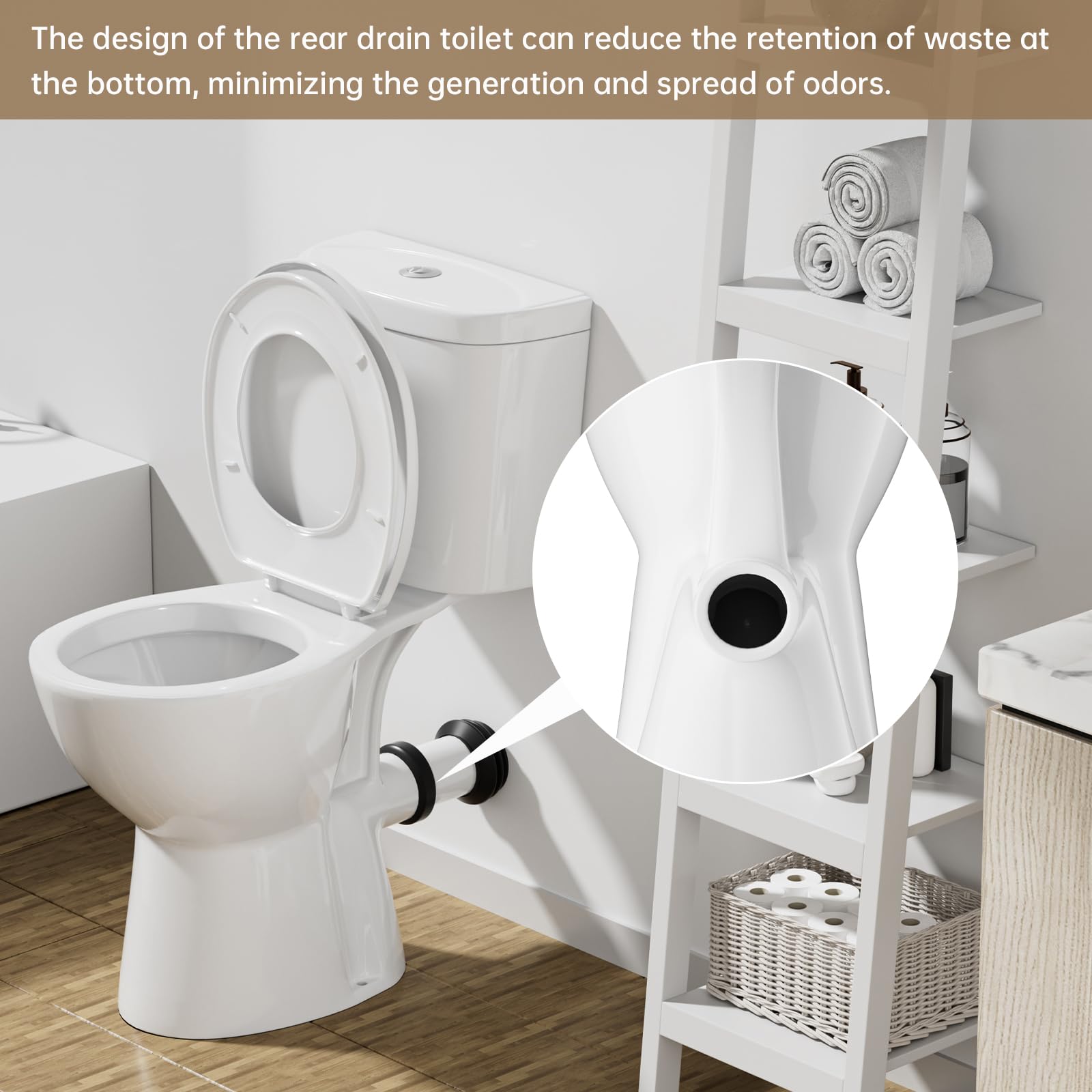 SUPERFLO Rear Outlet Toilet With 19 Inch Tall Toilet Bowl & Tank, High Toilets For Seniors With Rear Discharge-Includes Extension Pipe