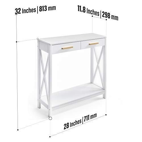 Prosumer's Choice White 2-Tier 2-Drawer Compact Sofa and Console Table, Elegant Entryway, Hallway,Foyer, Accent Side Table for Living Room, Office, Corridor
