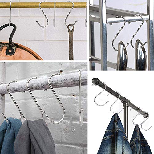 MroMax Stainless Steel S Hooks,80mm/3.15" Silver S Shaped Hook Hangers for Kitchen Bathroom Bedroom Storage Room Office Outdoor Multiple Uses, 4Pcs