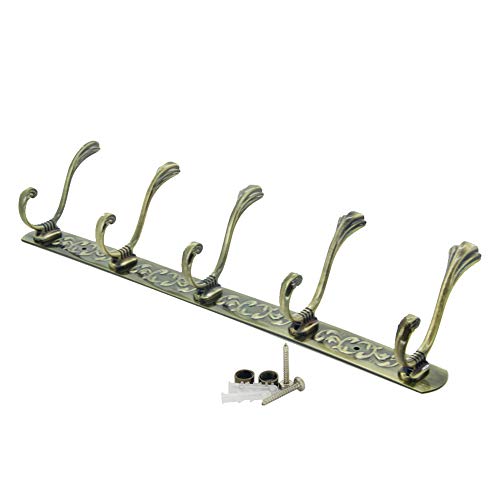 MroMax Wall Mounted Coat Rack 5 Hooks, Coat Hooks Rail Stainless Steel Hooks for Coat Hat Towel Purse Key Bag Bathroom Bedroom Entryway, Bronze Tone 2Pcs