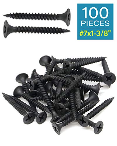 IMSCREWS Drywall Screws, #7 x 1-3/8 Inch Phillips Flat Wood Screws 200pcs, Fine Thread Black Phosphate, Self-Tapping Carbon Steel Interior Screws for Timber MDF Sheetrock
