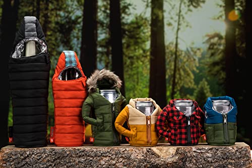Puffin - The Puffy Beverage Jacket, Insulated Can Cooler, Olive Green/Sailor Blue