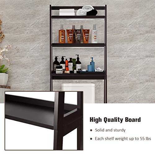 Tangkula Bathroom Space Saver, Over The Toilet Storage Rack, Free Standing 3-Shelf Bathroom Organizer, Multifunctional Bathroom Toilet Rack (Brown)