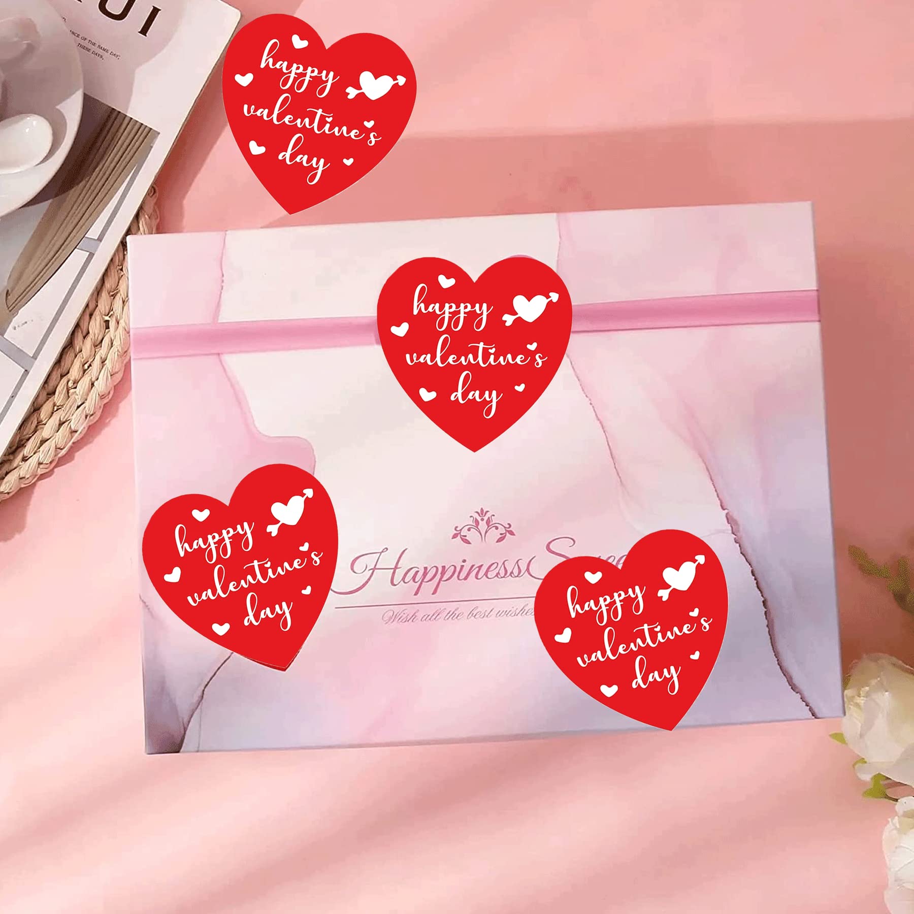 wootile Valentine's Day Heart Stickers, 2" Red Heart Shaped Labels 500 Pcs, Matte Finish for Gift Wrap, Decorations, Wedding Invitations, Party Favors, Crafts