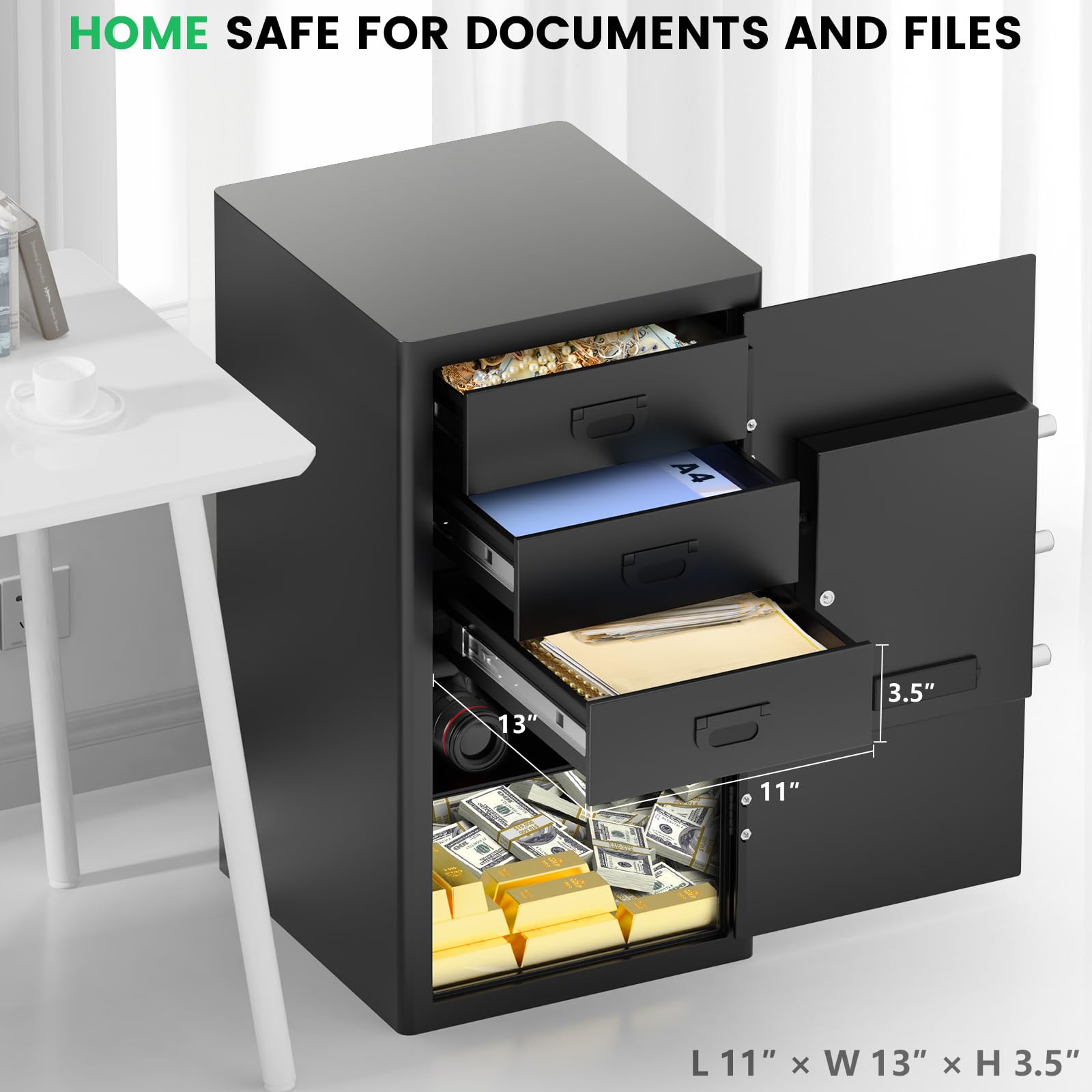 6.0 Cubic Large Home Safes Water and Fireproof, Anti-theft Document Safe Box with Removable Drawer & Shelf, Digital Fire Proof Safe for Home Money Jewelry Valuables