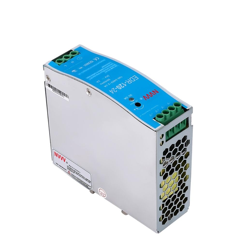 NVVV EDR-120-24 120W 24VDC 5Amp Industrial DIN Rail Power Supplies (24V 120W), Silver