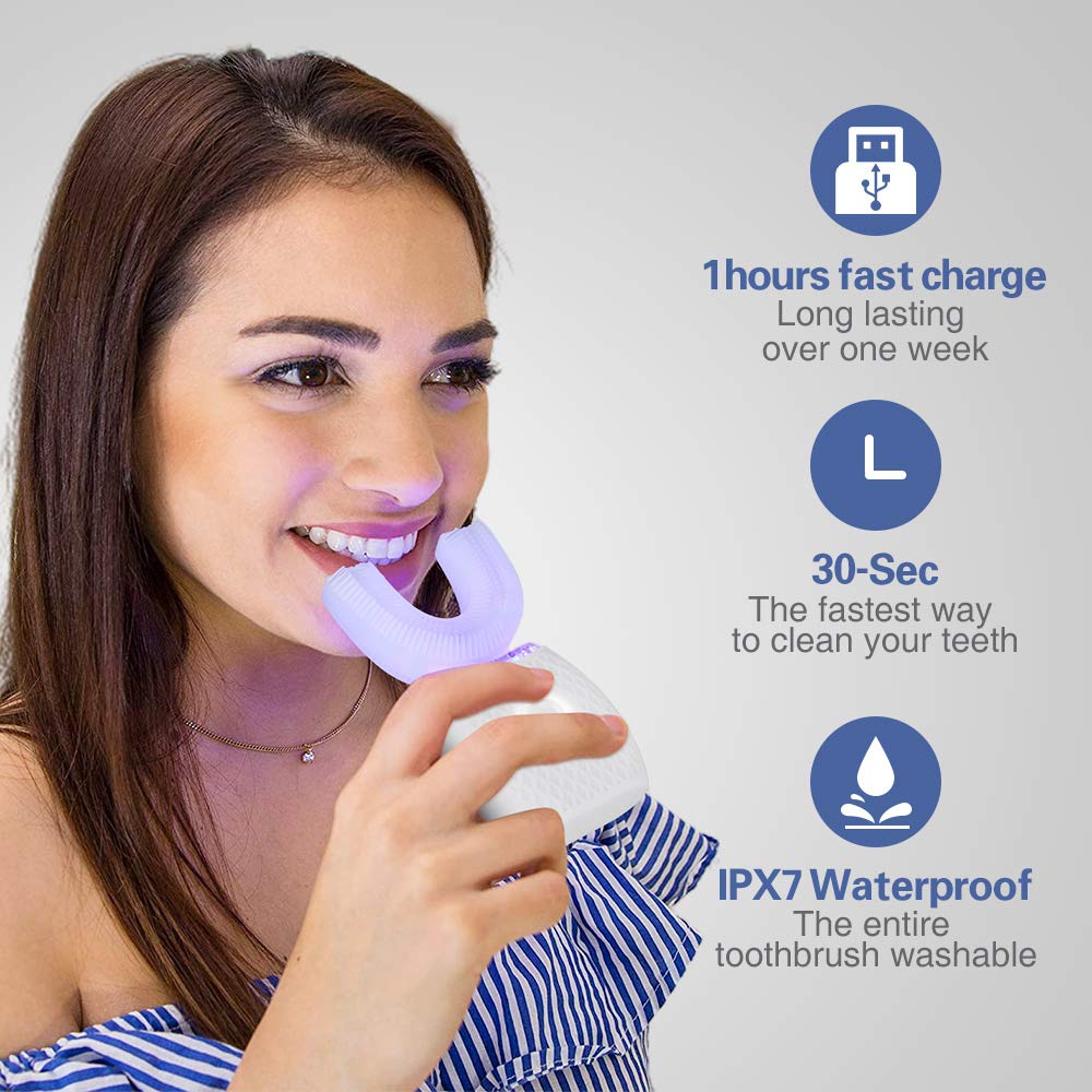Lebond Electric Ultrasonic Toothbrush, Automatic 360 ° Ultrasonic Electric Toothbrush, Cold Tooth Whitening Instrument Automatic Toothbrush,Electric Sonic Toothbrush for Adults (White)