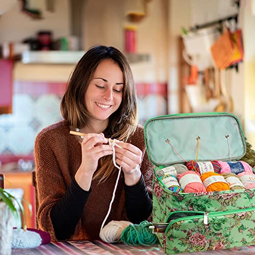 LOOEN Knitting Bag, Yarn Storage Organizer Tote Bag Holder Case Cuboid with Zipper Closure and Pocket for Knitting Needles Crochet Hooks Project Accessories,Easy to Carry