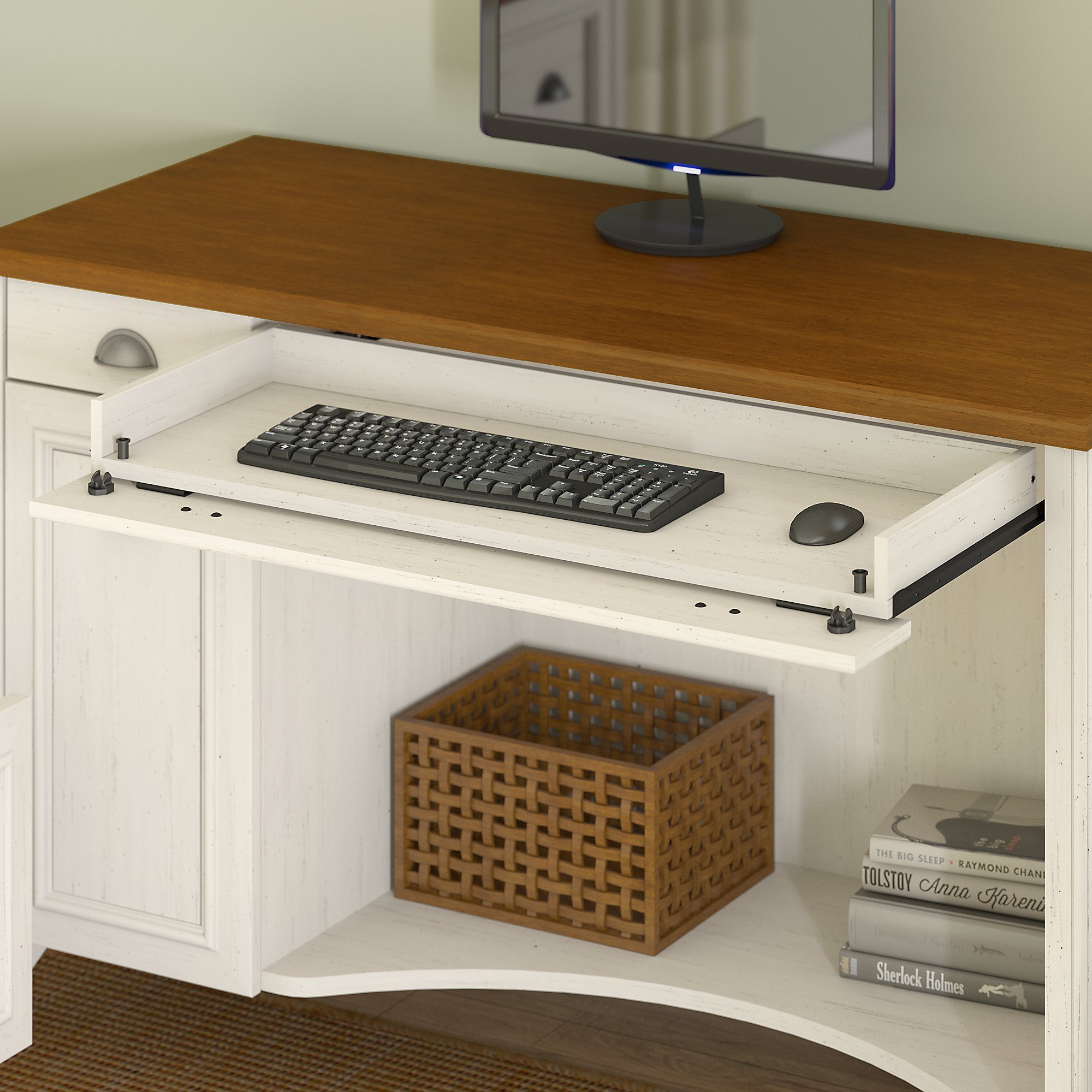 Bush Furniture Fairview Computer Desk with Hutch and 2 Drawer Lateral File Cabinet, Antique White