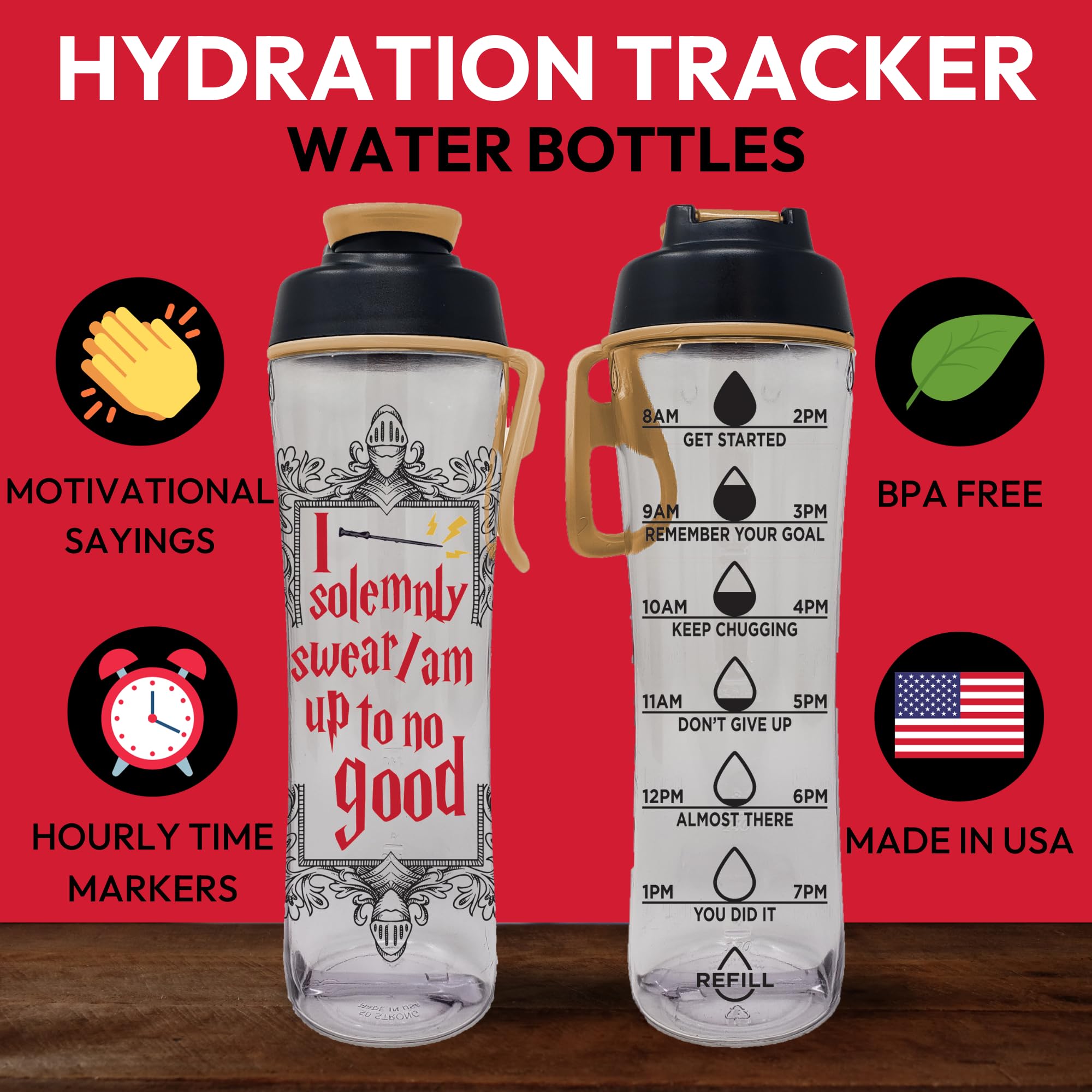 50 Strong BPA-Free Kids Water Bottles with Hourly Time Markers, Chug Cap & Carry Loop | 24 oz Tritan Resuable Bottle for School | Fits in Most Backpack Pockets | Made in USA