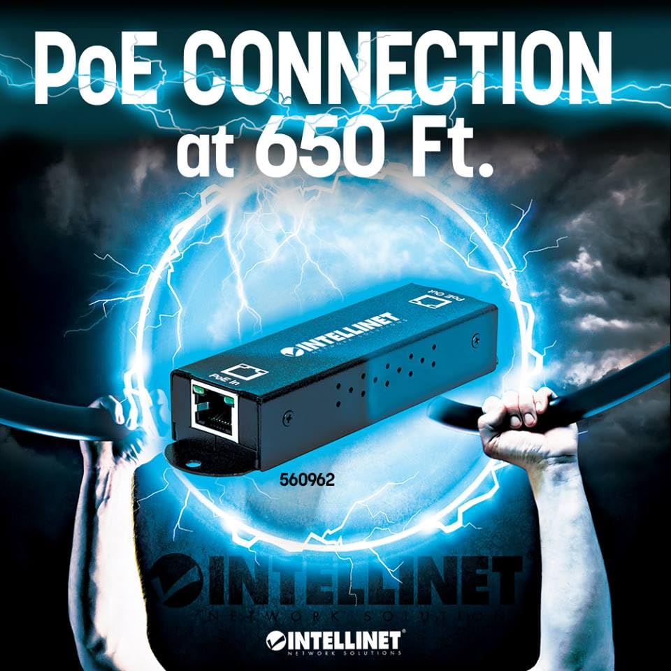Intellinet 1-Port Indoor Gigabit PoE+ Extender Repeater – 25W Power Budget via Cat5e Cat6 RJ45 Ethernet Network Cables, Daisy-Chain – 3 Yr Mfg Warranty - 560962
