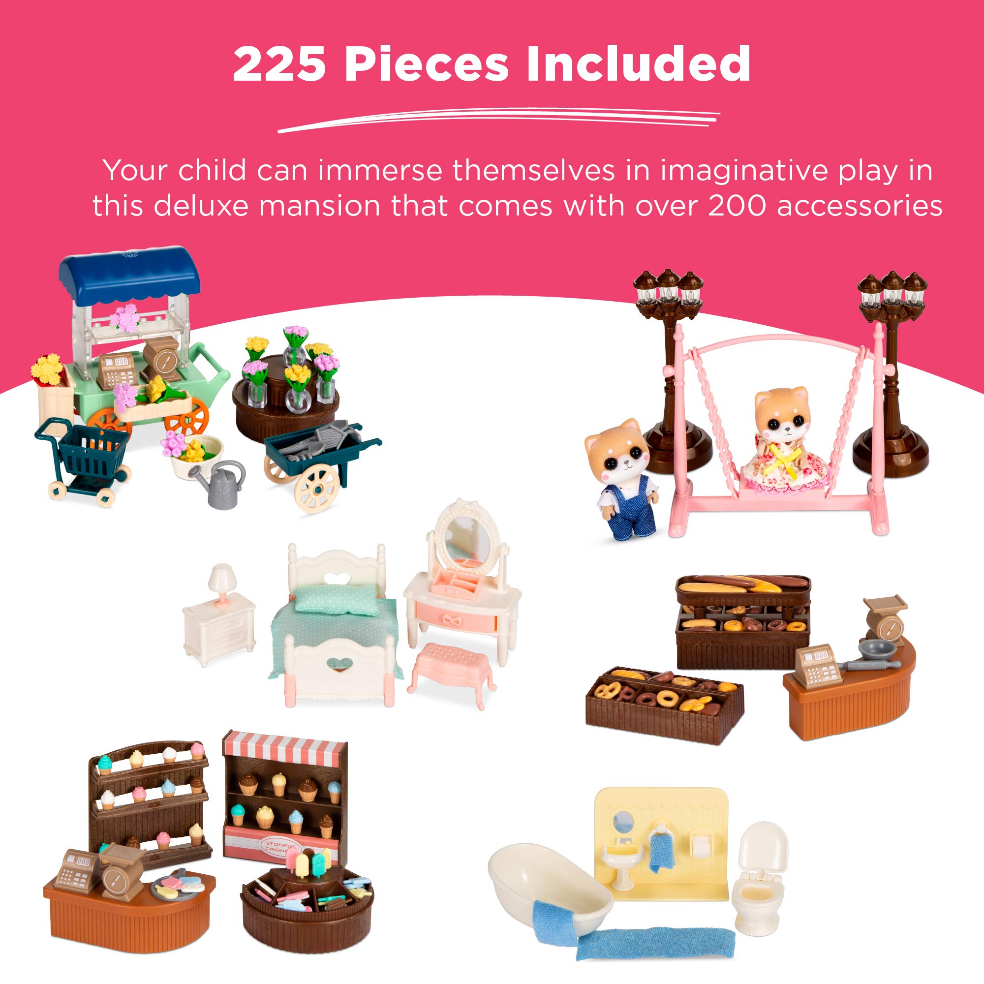 Best Choice Products Deluxe Cottage Dollhouse Town Mansion Playset Gift Set Pretend Play Toy with 225 Accessories and Tiny Critters for Kids