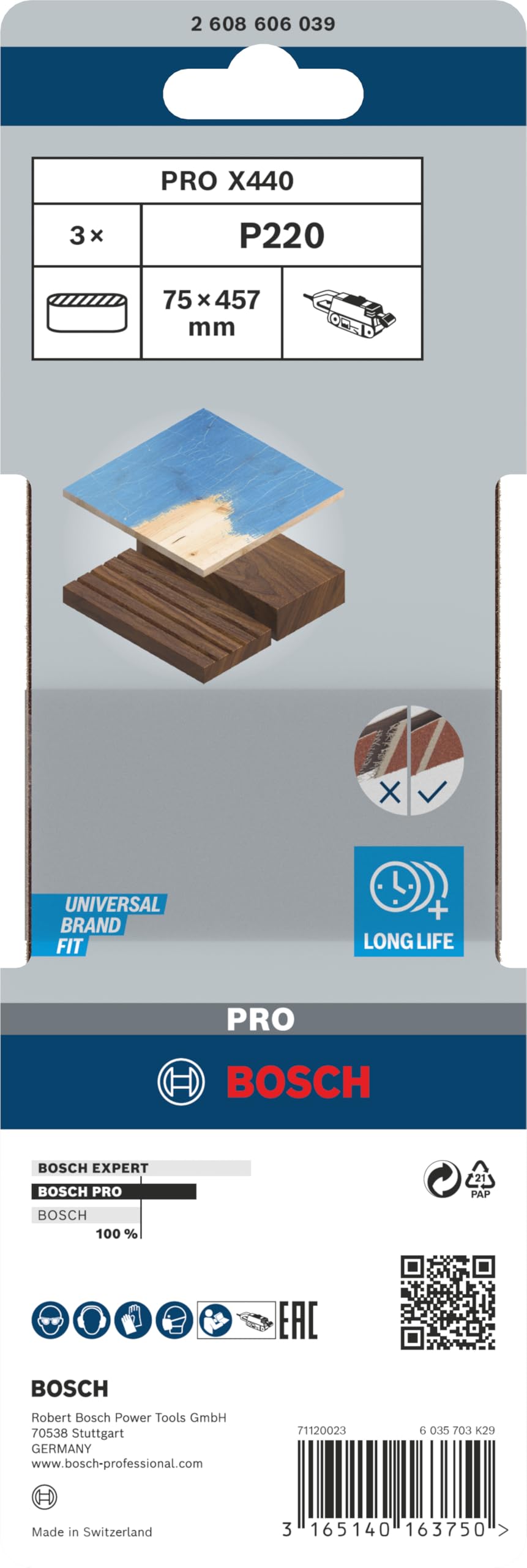Bosch Professional 3 pcs. Sanding Belt Set X440 Best for Wood and Paint (75 x 457 mm, Grit 220, Accessories for Belt Sanders)