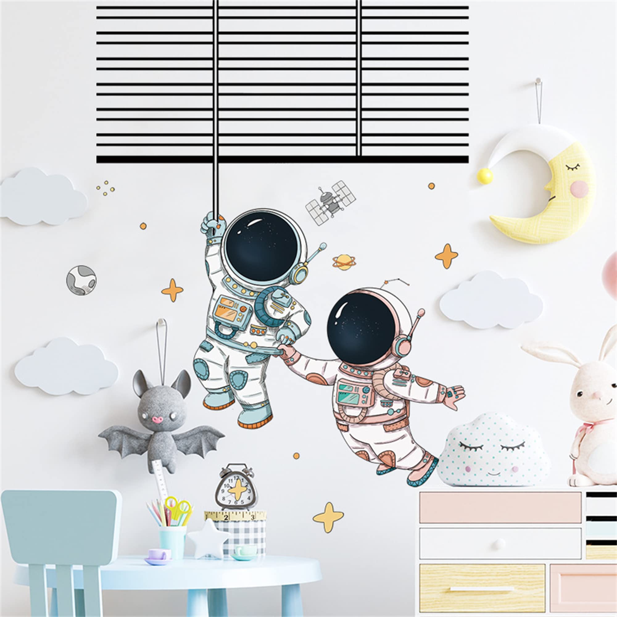 Astronaut Wall Decals, Removable PVC Universe Space Wall Stickers for Bedroom Living Room Kid's Room Kindergarten, Art Window Door Cabinet Corridor NASA Wall Decor Murals (Astronaut 2)