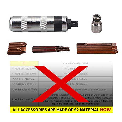 AKM 1/2" Hand Manual Reversible Impact Driver Set Extractor-12 PCS Impact Screwdriver S2 Steel Much More Durable Disengage Rusted Fasteners or Frozen Bolts