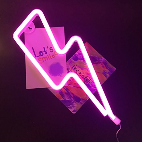 QiaoFei LED Neon Lightning Sign Shaped Decor Light,Wall Decor for Chistmas,Birthday Party,Kids Room, Living Room, Wedding Party Decor (Pink)