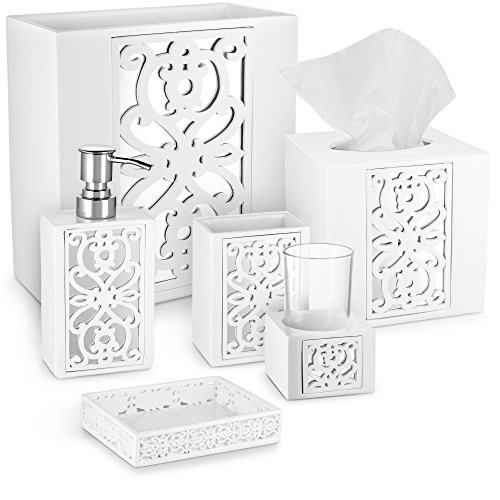 Creative Scents White Bathroom Trash Can - Decorative Bathroom Wastebasket - Mirrored Waste Basket for Bathroom, Bedroom, Powder Room Or Living Room - Durable Mirror Janette Bathroom Garbage Can