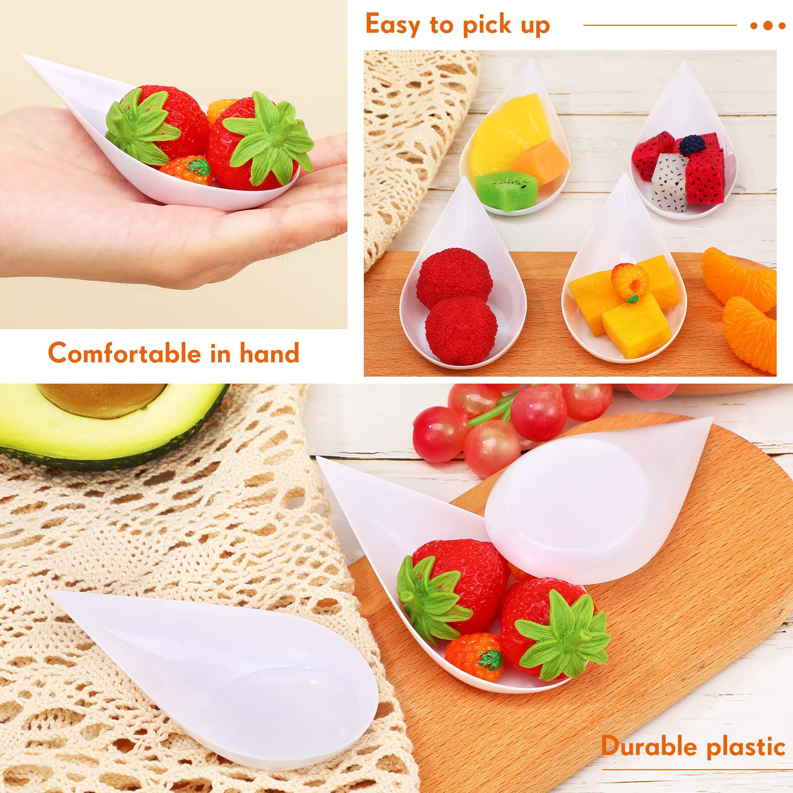 500 Pcs 4 Inch Appetizer Spoons Tear Drop Mini Appetizer Plates Plastic Catering Supplies Disposable Appetizer Tasting Spoons Asian Spoon for Desserts and Appetizers Sample Serving Party (White)