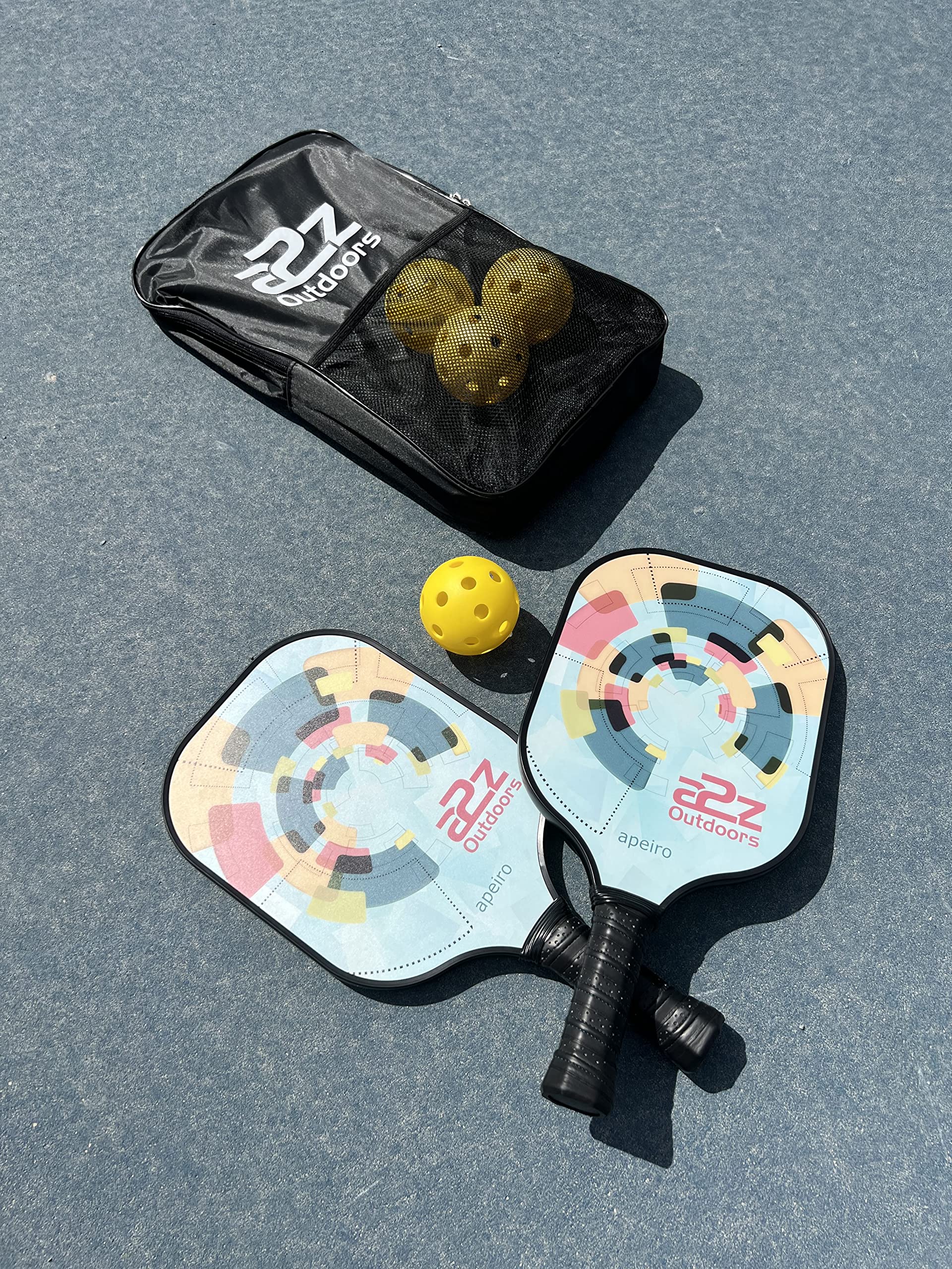 a2z Apeiro Pickleball Paddles Set of 2, Fiberglass Surface, 4 Balls, One Pickleball Bag
