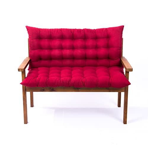 Hruile Replacement Cushion for Outdoor Patio Swing, 2-3 Seater Bench with Backrest, 3 Inch Thick Seat Sofa Pad Settee Ties,59x40in,Wine Red