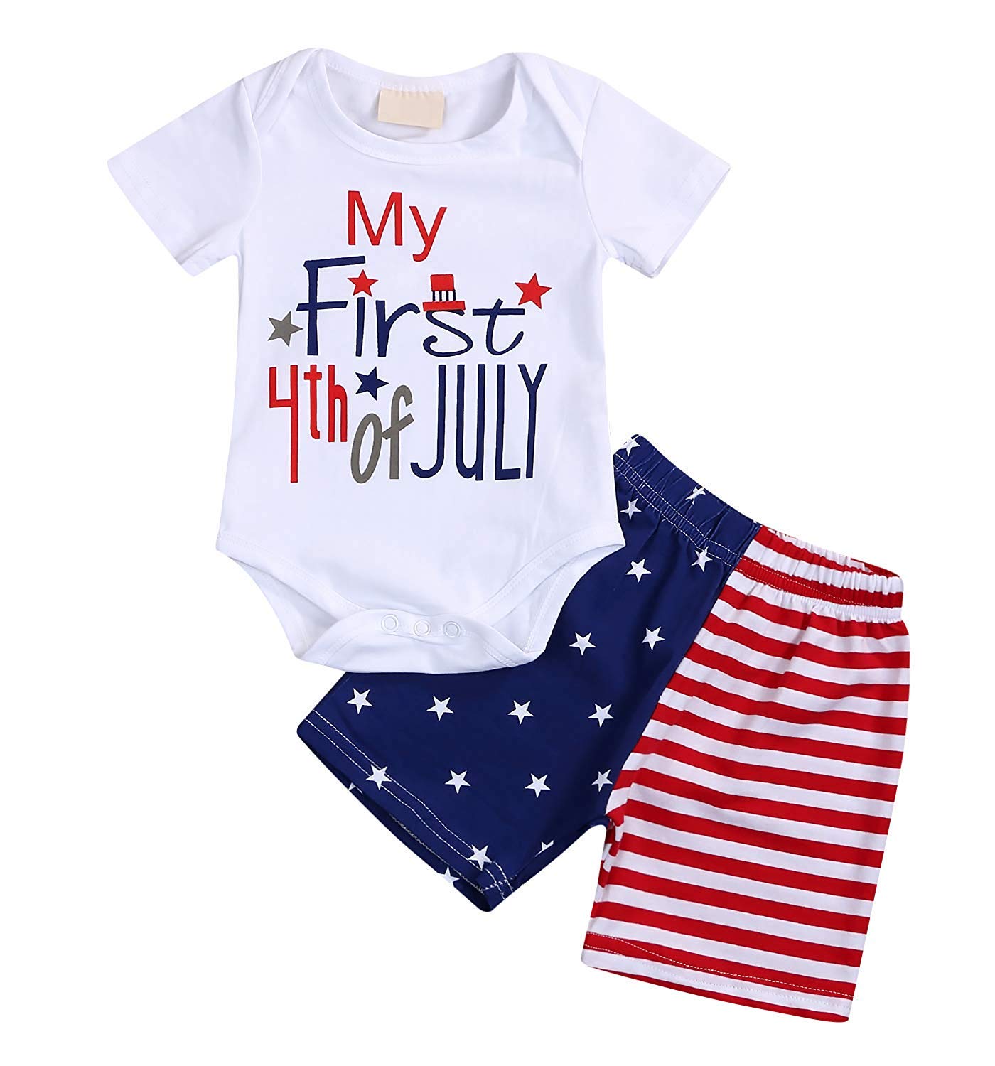 Gavol 4th of July Baby Boy Outfits My First 4th of July Bodysuit + Stars Stripe Short Newborn Infant Boy Summer Outfits for 3-6 Months