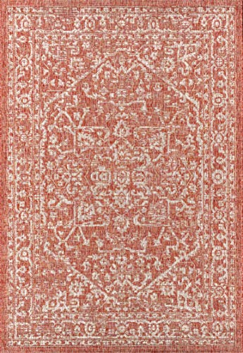 JONATHAN Y SMB104A-3 Malta Bohemian Medallion Textured Weave Indoor Outdoor -Area Rug, Coastal, Traditional, Transitional Easy-Cleaning,Bedroom,Kitchen,Backyard,Patio,Non Shedding, Red/Taupe, 3 X 5