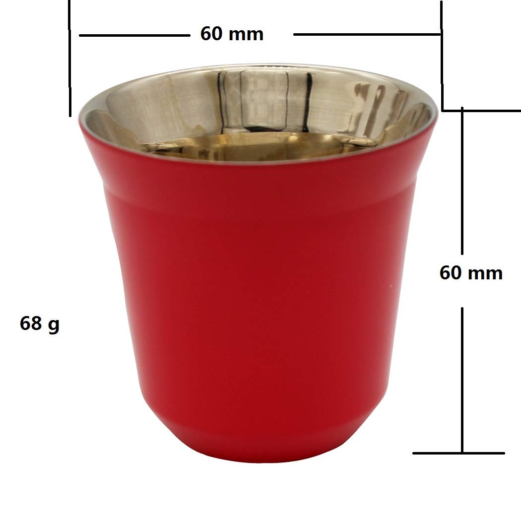 Abcsea 1 Piece Stainless Steel Coffee Cup, Stainless Steel Espresso Cups, Double Wall Thermally Insulated Capsule Coffee Cup, Red 80 ml