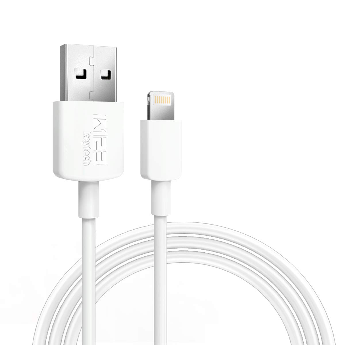 K123 Keytech Apple MFi Certified USB Lightning Cable 3ft iPhone Charger Cord 1M Premium White Data Cable for ipad, iPhone Xs/Xs Max/XR/X/8/8 Plus/7/7 Plus/6/6 Plus/5