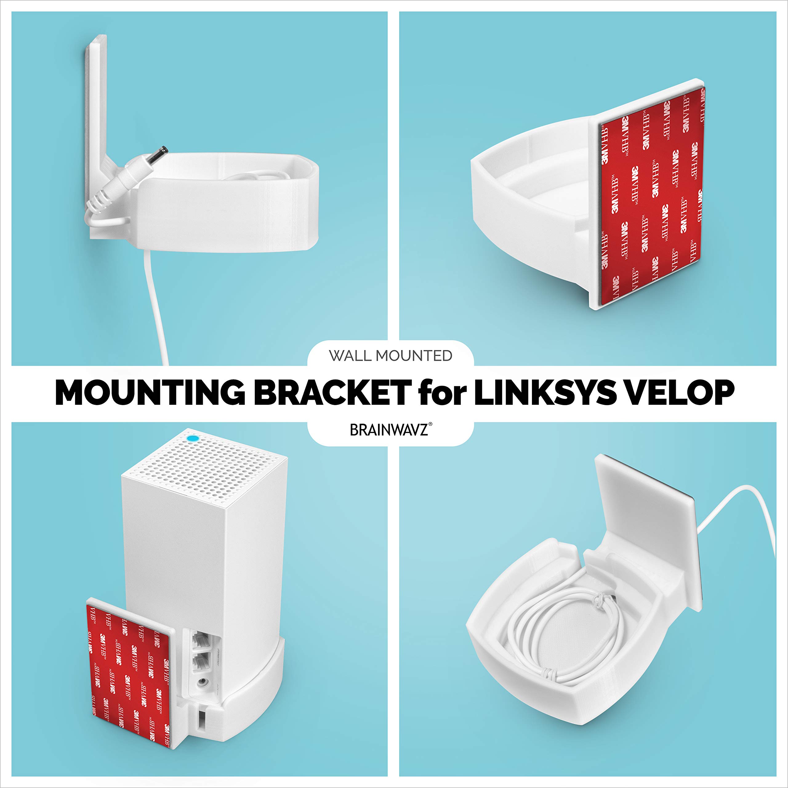 Screwless Wall Mount for Linksys Velop Home WiFi Mesh Holder, No Tools Required, Easy to Install, No Mess, Strong VHB Adheasive Mount, White by Brainwavz