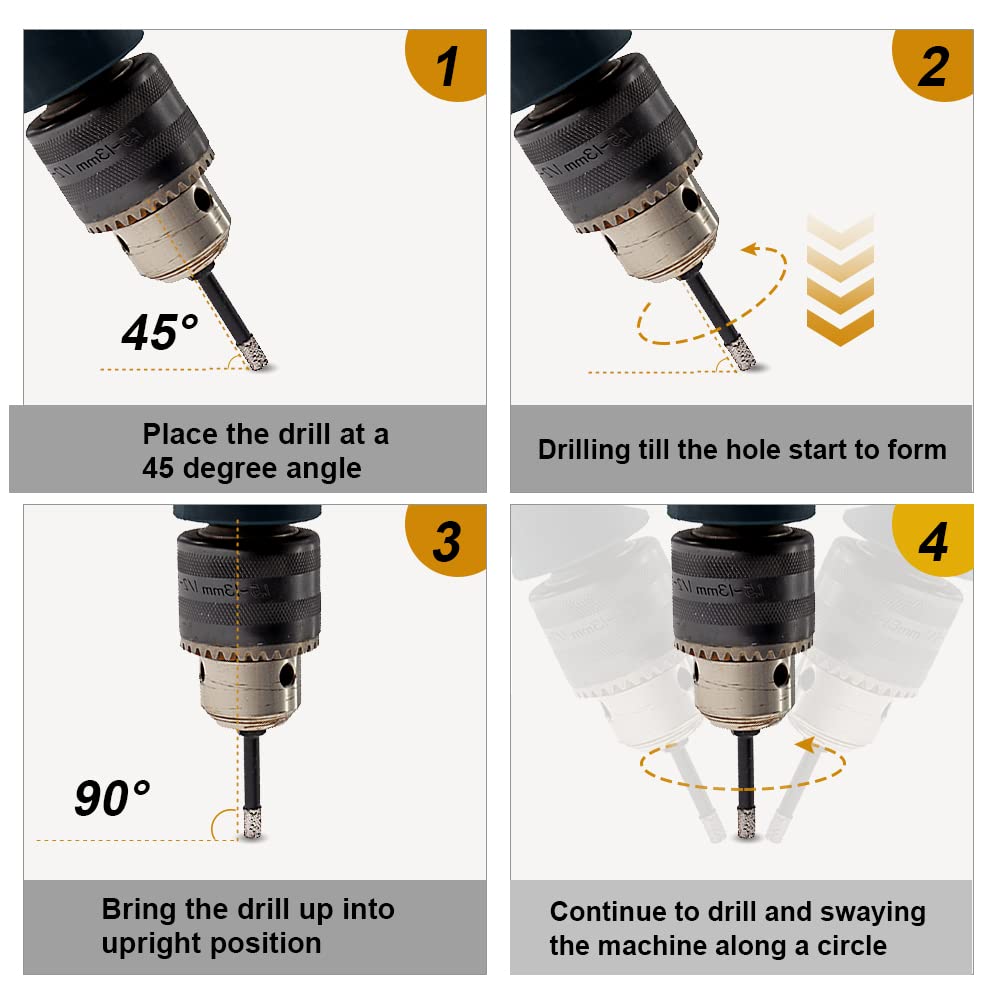 SHDIATOOL Dry Diamond Drill Bits Set for Porcelian Tiles Marble Granite Quick Change Hex Shank Stone Hole Bits(6/8/10/12/14mm) 5pcs