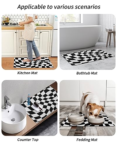 Black White Bath Mat for Tub,Non Slip Bathroom Floor Runner Rug Quick Dry & Absorbent Diatomaceous Earth Kitchen Room Shower Sink Washable Doormat,Geometry Checkered Flag Modern Abstract Dizz 16"x24"