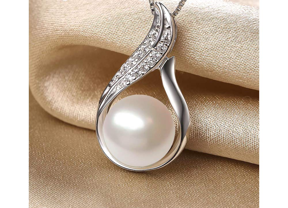 7.5mm White Freshwater Cultured Pearl Pendant AAAA Quality Sterling Silver with Paved CZ - PremiumPearl